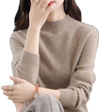 Generic Pull en cachemire pour femme, 100 % cachemire, manches longues, col rond, doux et chaud, pull en tricot tendance, grande taille, Camel., XL