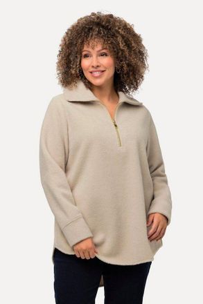 Ulla Popken Sweatshirt Fleeceshirt A-Linie Stehkragen Zipper Langarm
