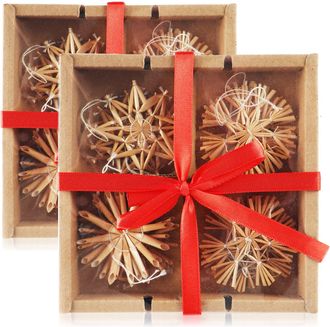 Com-Four 24-teiliges Strohsterne Set - Christbaum-Schmuck - Stroh-Anhänger für den Weihnachtsbaum - natürlicher Christbaum-Behang - Weihnachtsdekoration - Ø 6 