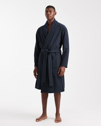 Threadbare Bademantel aus Fleece in Marineblau mit Waffelstruktur