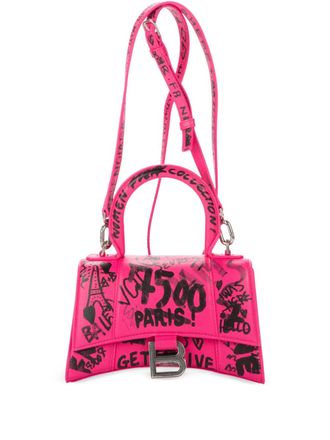 Balenciaga mini sac &agrave; main XS Hourglass &agrave; motif graffiti - Rose