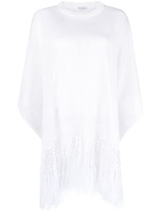 Brunello Cucinelli pull frangée asymétrique - Blanc