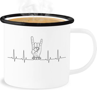 Shirtracer Emaille Becher Blechbecher - & - Tassen - Heavy Metal Handzeichen Pommesgabel Herzschlag I Metal Head Geschenk Metalfan I Rockiges Geschenk Rock Fan I