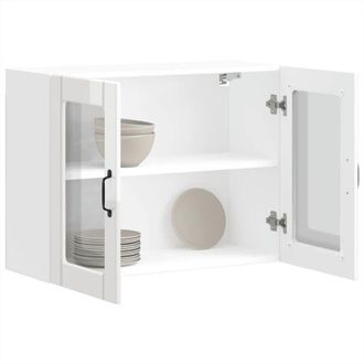 vidaXL Armoire murale de cuisine avec porte vitr&eacute;e Lucca Bois ding&eacute;nierie blanc brillant Vidaxl