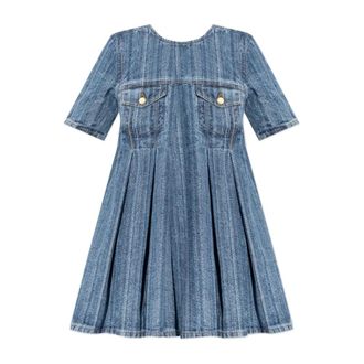 Ganni Gestreiftes Jeans-Faltenkleid - - Dresses - Damen - Blau - S