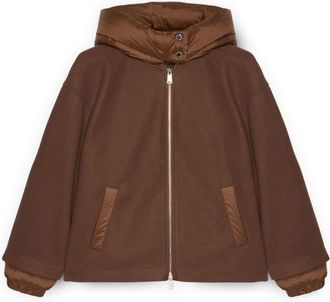 Fiorella Rubino Femme, Vestes, Brun, Taille: 56 FR Veste Bicolore à Capuche et Fermeture Éclair