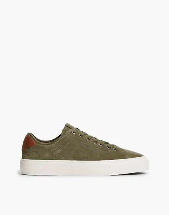 Tommy Hilfiger New York Label Sneaker aus Wildleder mit kontrastierendem Absatz in Khaki-Braun