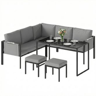 OUTSUNNY Salon de jardin - Outsunny - 6 pi&egrave;ces canap&eacute; dangle ext&eacute;rieur avec coussins 10cm table haute et 2 repose-pieds - gris