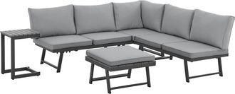 SVITA Grenada Gartenlounge Set 4-teilig Doppelliege Sitzgruppe Multifunktionslounge Gartenliege 2 Personen Sofagarnitur Metallgestell Schwarz/Grau
