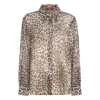 Max Mara Femme, Blouses et Chemises, Brun, Taille: 40 FR Chemise en Soie Imprim&eacute;e L&eacute;opard