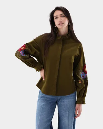 van Laack Bluse mit Bestickten &Auml;rmeln und R&uuml;schenkragen
