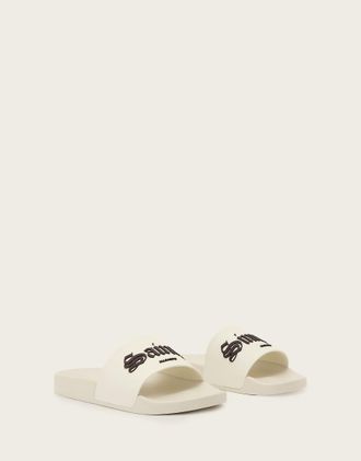 AllSaints Saints & Sinners - Slider in Wei&szlig; mit einem Riemen und Logo