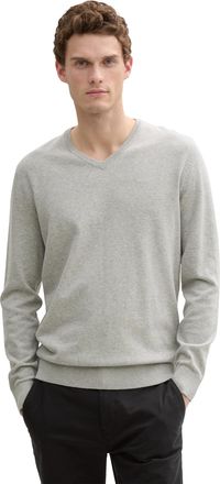 Tom Tailor Herren 1012820 Basic Strickpullover Mit V-Ausschnitt, 14427 - Light Soft Grey Melange, S EU