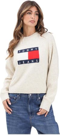 Tommy Jeans Femme, Pulls, Beige, Taille: 40 FR Pull Relaxed M&eacute;lange Flag