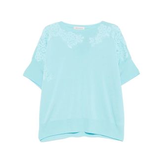 Ermanno Scervino Femme, Pulls, Bleu, Taille: 44 FR Top en dentelle florale