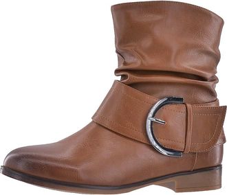Elara Damen Stiefelette Gef&uuml;ttert Schnallen Boots Chunkyrayan B9815-KB Camel-37