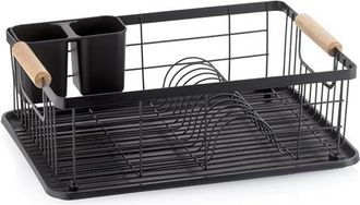 KELA Geschirrabtropfgestell RICA, Metall Abtropfgitter für 11 Teller, 5 Gläser, 2 Besteckhalter aus Kunststoff, schwarz