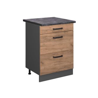 Vicco K&uuml;chenunterschrank R-Line, Goldkraft Eiche/Anthrazit, 60 cm mit Schubladen, AP Anthrazit