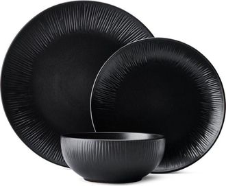 Mikasa Jardin Midnight - Geschirr de Keramik de 12 St&uuml;ck f&uuml;r 4 Personen mit Esstellern, Beilagentellern und Schalen, schwarz, in Geschenkbox de und