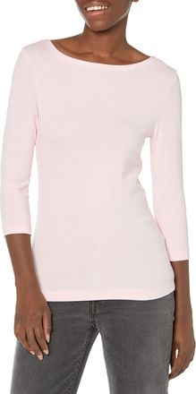 Amazon Essentials Womens 3/4 Sleeve Solid Boatneck T-Shirt Shirt, -Light Pink, L