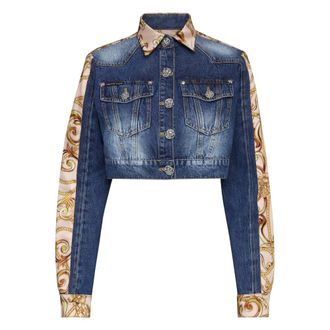 Philipp Plein Denim Cropped Jacke New Baroque - - Jackets - Damen - Blau - XL