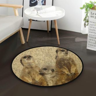 Mnsruu Vintage Erdmännchen Teppich, rund, für Wohnzimmer, Schlafzimmer, 92 cm Durchmesser