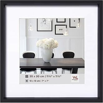 Walther Design Bilderrahmen schwarz 20 x 20 cm mit Passepartout, Steel Style Kunststoffrahmen ES220B