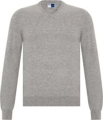 Fedeli Pull Col V en Cachemire Twist 11 - Homme - Pulls - Gris - Taille: M