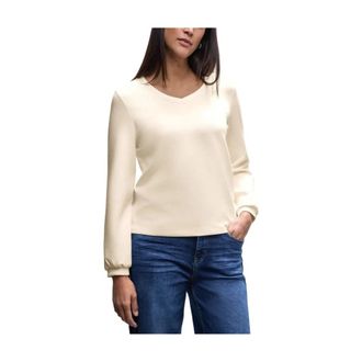 Street One Femme, Tops, Beige, Taille: 36 FR SweaT-shirt en modal avec ourlet et poignets c&ocirc;tel&eacute;s