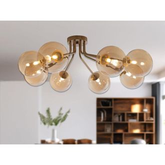 Fan Europe Deckenleuchte HONEY Gold mit 8 Glaskugeln Bernsteinfarbig, Breite 88cm