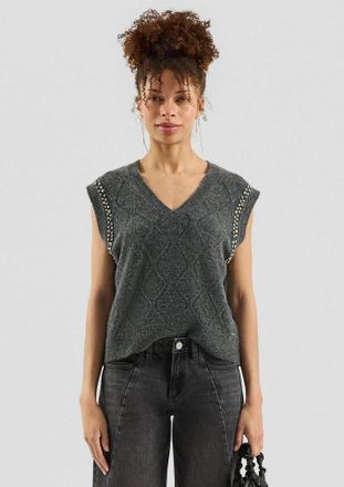 QS by s.Oliver Kurzarmpullover Strickpullover Pullunder mit Glitzersteinen