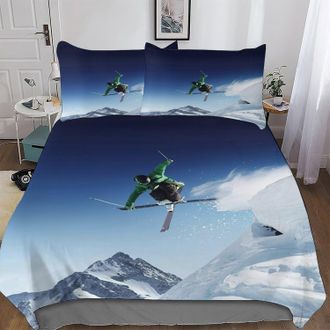 Generic Bettw&auml;sche 135x200 cm Skifahren 3 Teilig Bettbezug 135 x 200 Sportwettkampf Bettw&auml;sche-Sets 3D Weiche Mikrofaser Bettbezug Set mit Rei&szlig;verschluss + 2 