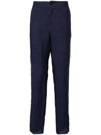 Ermenegildo Zegna pantalon chino en lin &agrave; lien de resserrage - Bleu