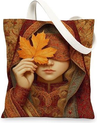 Generic Sacs fourre-tout en toile dautomne, sacs à provisions réutilisables, sacs à main vintage bohèmes légers lavables pour salle de sport, Rouge, 13x15 Inc