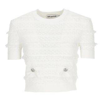 Self Portrait Femme, Pulls, Blanc, Taille: 40 FR Top en maille ajour&eacute;e