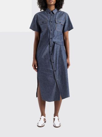 sacai Robe chemise midi asym&eacute;trique en denim de coton avec poches plaqu&eacute;es