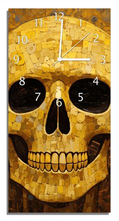 Wallario Design-Wanduhr, Acrylglasuhr Größe 30 x 60 cm, weiße Zeiger, Motiv Schädel-Mosaik