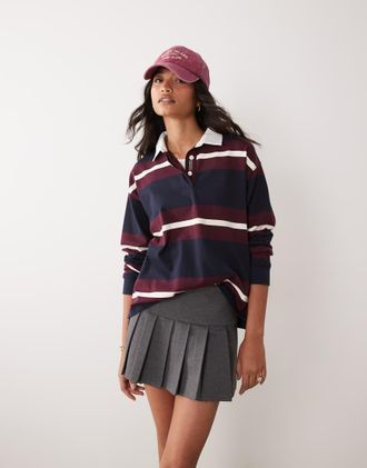 GANT chemise de rugby ray&eacute;e &eacute;paisse bleu marine
