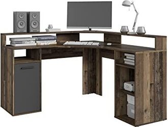 Byliving Fox Gaming-Schreibtisch, Eckschreibtisch, viel Ablagefl&auml;che, mit Aufsatz, Holzwerkstoff, Old Wood, B 139, H 90,8, T 139 cm