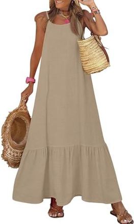 Generic Robe Femme Longue Robes Longues Femmes &Eacute;t&eacute; Chic Et Elegant pour Plage De Ete Fluide Dos Nu Style D&eacute;contract&eacute; Kaki L