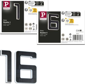 Paulmann 5296 Set Solar LED Hausnummernleuchte inkl. wechselbarer Akku Nummer 16 3000K 2x6lm 2x0,2W Schwarz