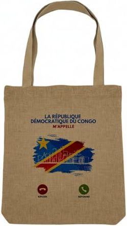 Fabulous Sac Shopping Tote Bag Aspect Lin - Le Congo RDC MAppelle Voyage Passion Culture Tourisme - Sac de Courses Toile Epaisse 360g Beige Naturel Cabas Port&eacute;