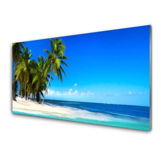 Tulup Glasbilder 100x50cm - Wandbild Druck auf Glas XXL Panorama-Bild Wandbilder aus Echt-Glas Sicherheitsglas Kunstdruck f&uuml;r K&uuml;che Wohnzimmer Palmen Strand