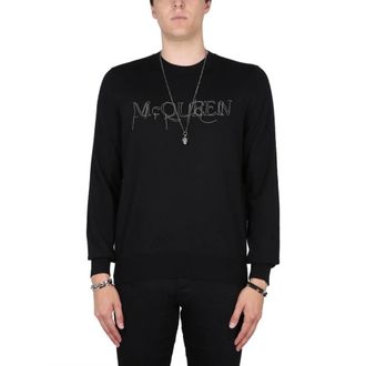 Alexander McQueen Langarmshirt mit gesticktem Logo - - Knitwear - Herren - Schwarzk - L