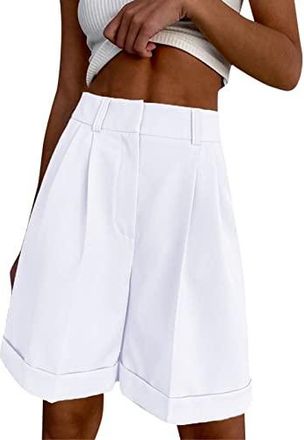 Generic Short habillé décontracté pour femme - Jupe large - Short daffaires court et élégant - Bermuda taille haute - Longueur genou - Short dété confortable 