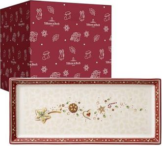 Villeroy & Boch Winter Bakery Delight Rechteckige Kuchenplatte, Premium Porzellan, Weiß/Rot/Beige