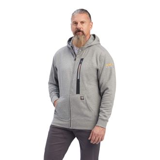 Ariat Mens Rebar Workman Full Zip Hoodie Long Sleeve Fleece in Heather Grey Cotton, Size X-Small, by Ariat