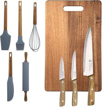 San Ignacio 9-teiliges K&uuml;chenset: 3 T&ouml;pfe aus Edelstahl + 5 Utensilien aus Silikon und Holz + Schneidebrett 40 x 25 cm NOIA San Ignacio