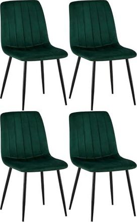 Clp Lot De 4 Chaises De Salle A Manger Dijon Tissu Ou Velours I Surface Dassise Matelass&eacute;e Pieds en Metal I Charge 150 Kg, Couleur:Vert, Mat&eacute;riel:Velours