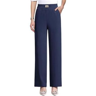 Generic Pantalon confortable &agrave; enfiler, taille haute, doux et soyeux, pour femmes &acirc;g&eacute;es de plus de 50 ans, noir fonc&eacute;, 4XL